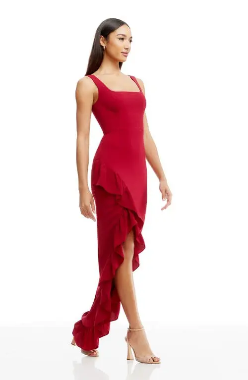 Dress The Population Charlene Ruffle Gown - Garnet