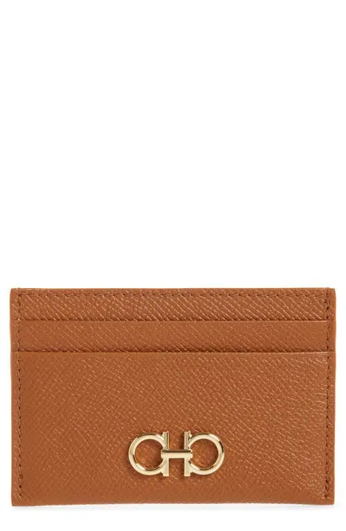 FERRAGAMO Gancini Leather Card Case - Natural Resort