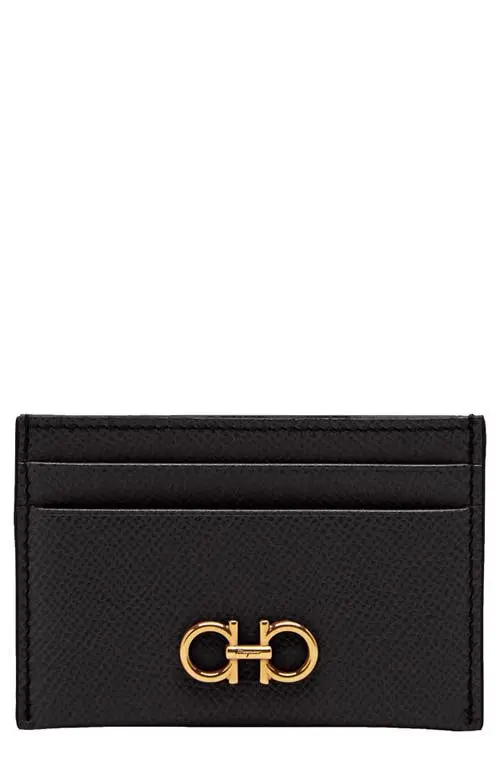FERRAGAMO Gancini Leather Card Case - Nero Nero
