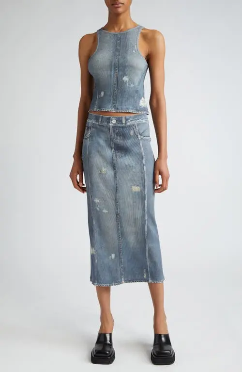 Acne Studios Etty Denim Trompe L'oeil Cotton Midi Skirt