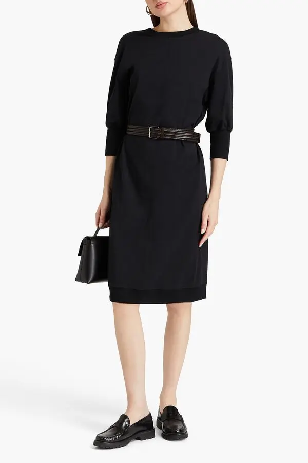 Brunello Cucinelli Belted Bead-Embellished Cotton-Jersey Dress In Black -  75% Off | Editorialist