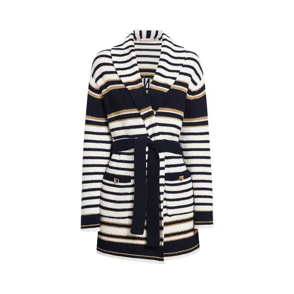 Valentino Garavani Striped Long-sleeve Cardi Coat - Blue