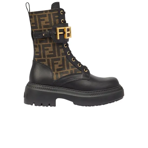 Fendi Fendigraphy Ff Pattern Combat Boots - Brown