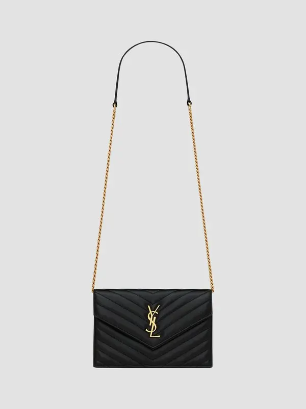 Saint Laurent Cassandre Envelope Chain Wallet - Black