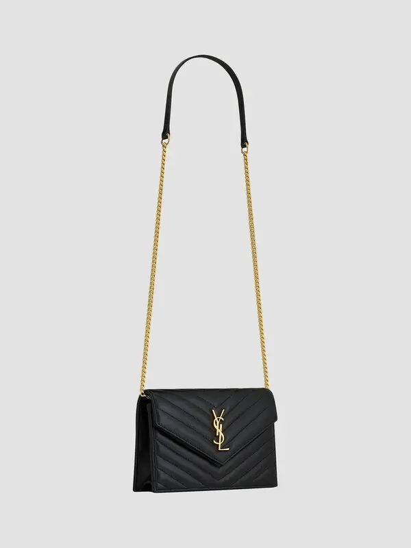 Saint Laurent Cassandre Envelope Chain Wallet - Black