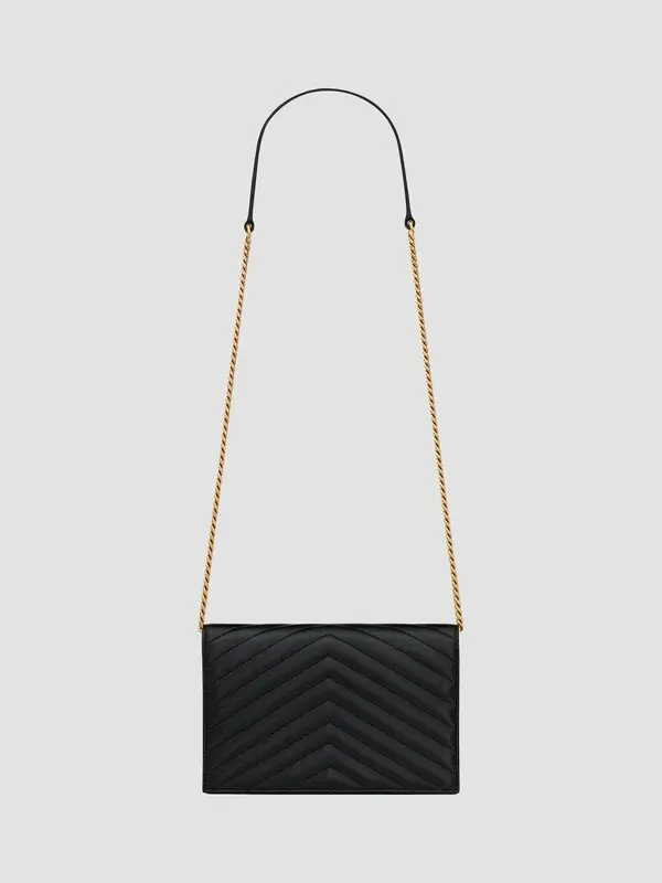 Saint Laurent Cassandre Envelope Chain Wallet - Black