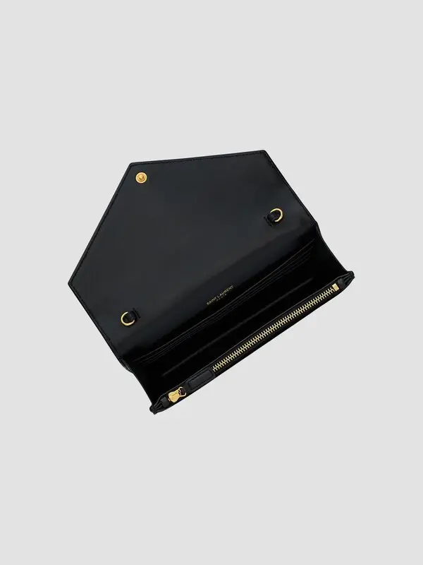Saint Laurent Cassandre Envelope Chain Wallet - Black