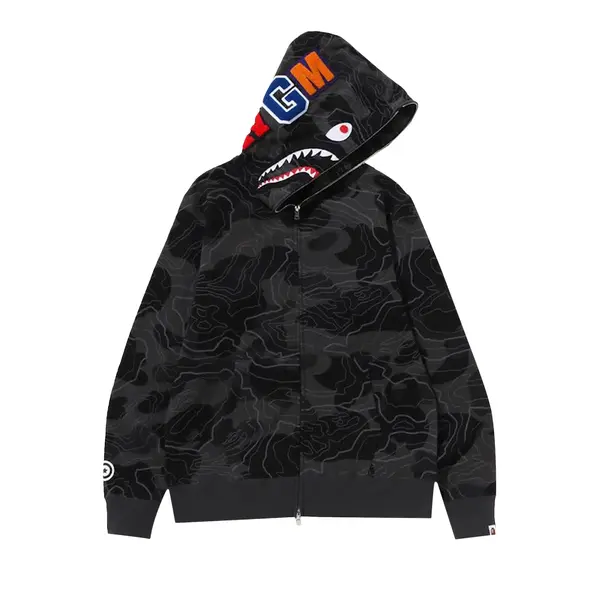 A BATHING APE Layered Line Camo Shark Full Zip Hoodie