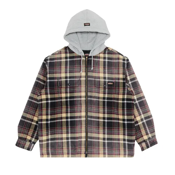 Supreme X Dickies Plaid Hooded Zip Up Shirt - Black