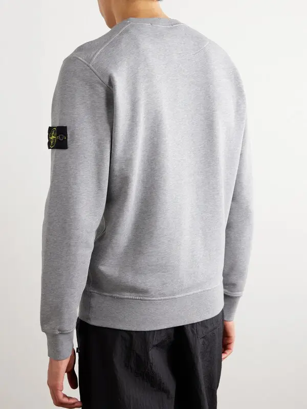 Stone Island Logo-appliquéd Garment-dyed Cotton-jersey Sweatshirt - Gray