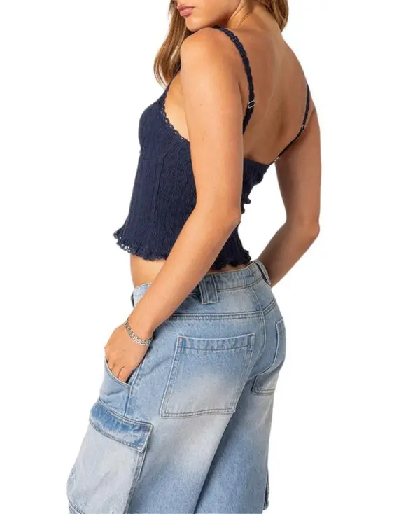 EDIKTED Lacey Knit Tank Top - Navy