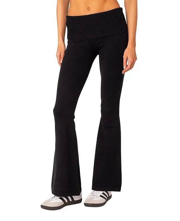 EDIKTED Desiree Knitted Low Rise Fold Over Pants - Black