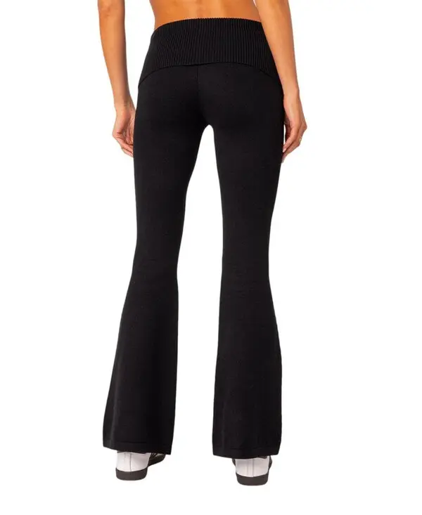 EDIKTED Desiree Knitted Low Rise Fold Over Pants - Black