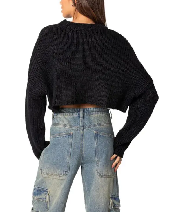 EDIKTED Mega Star Cropped Sweater - Black