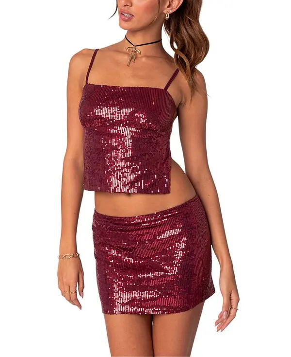 EDIKTED Cosmo Sequin Top With Open Back - Bordu