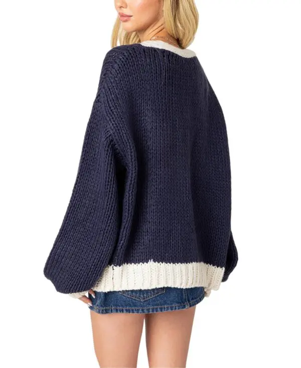 EDIKTED Contrast Chunky Knit Cardigan