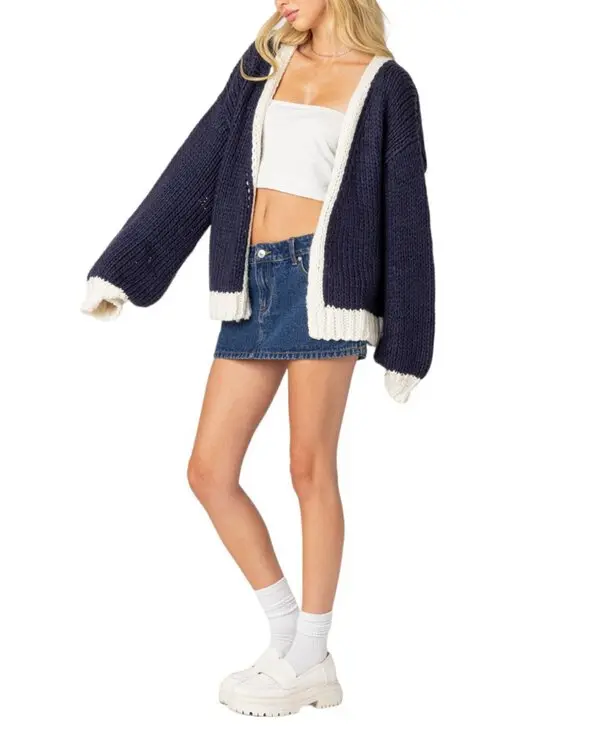 EDIKTED Contrast Chunky Knit Cardigan