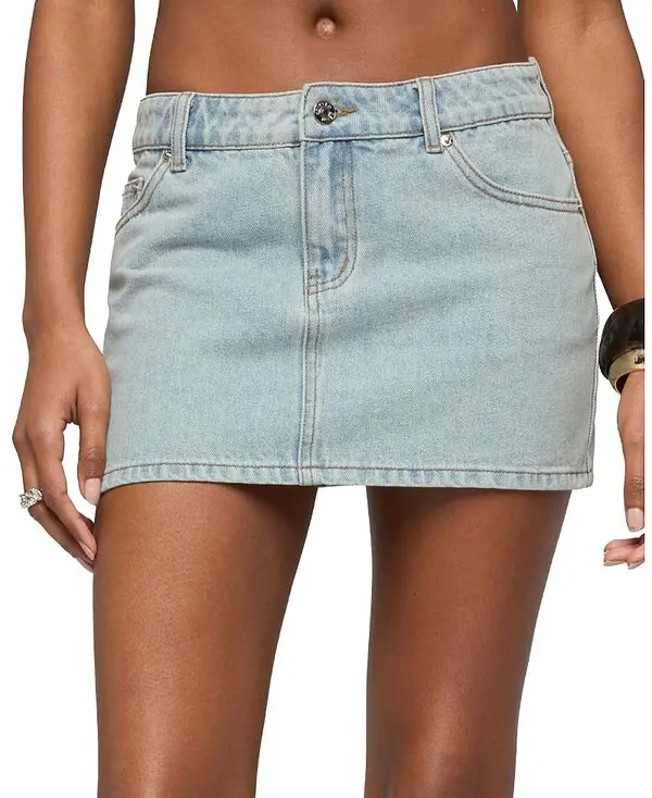 EDIKTED Low Rise Denim Micro Skirt - Light-blue-washed