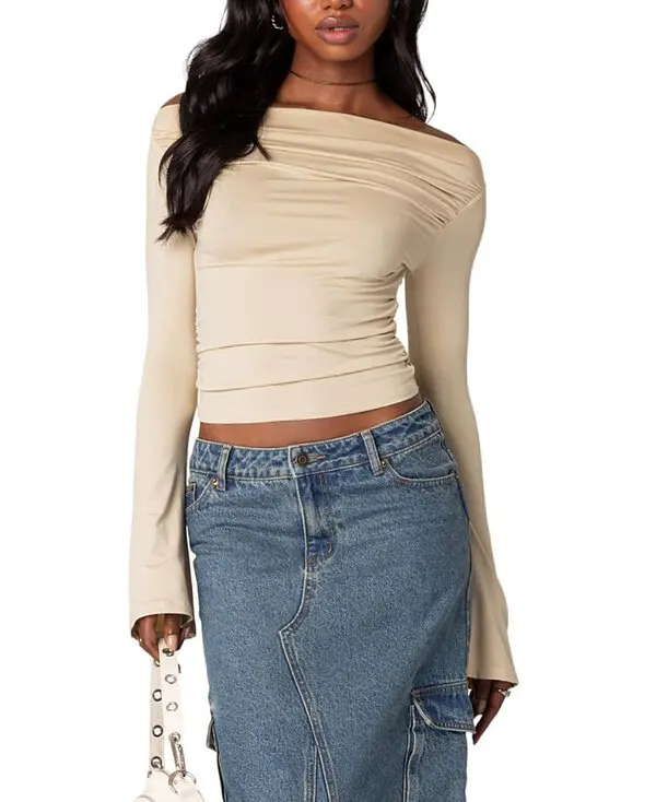 EDIKTED Dana Gathered Top - Cream