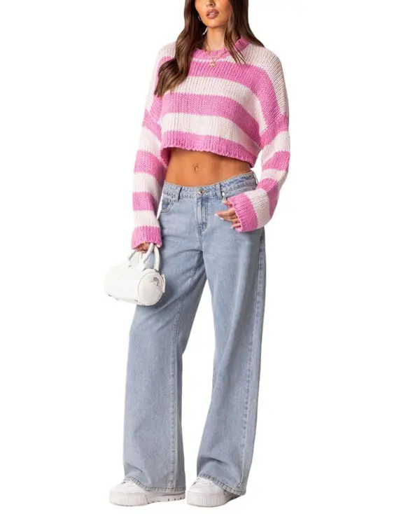 EDIKTED Ozzy Knitted Cropped Sweater - Pink