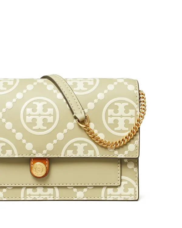 Tory Burch T Monogram Contrast Embossed Leather Chain Wallet