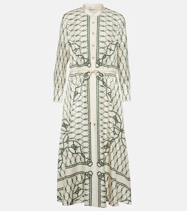 tory burch floral print tie neck silk dress Tory Burch Women's Printed Silk Dress in Blue Roses, size 4