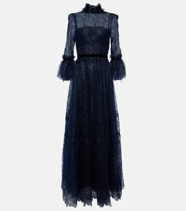 Costarellos Ruched Lace Gown