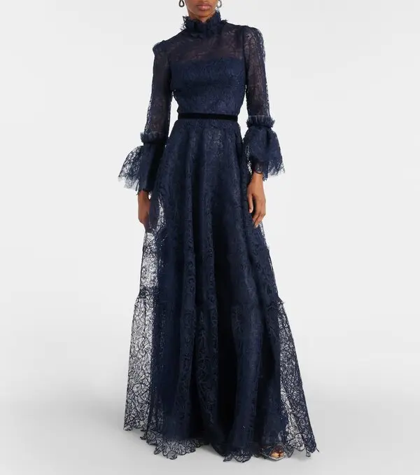 Costarellos Ruched Lace Gown