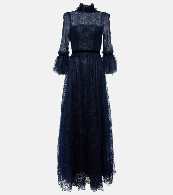 Costarellos Ruched Lace Gown
