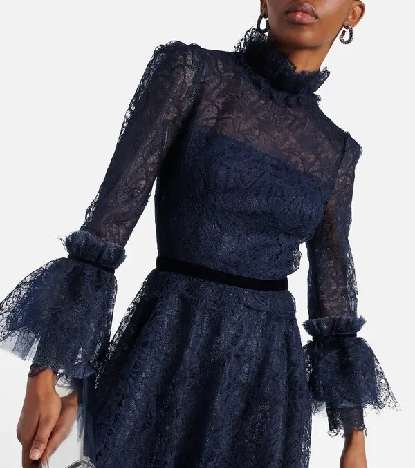 Costarellos Ruched Lace Gown