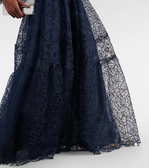 Costarellos Ruched Lace Gown