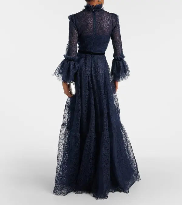 Costarellos Ruched Lace Gown