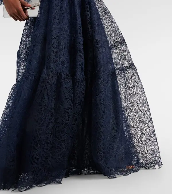 Costarellos Ruched Lace Gown