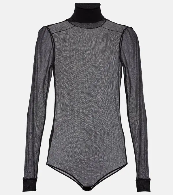 MAISON MARGIELA Mockneck Sheer Mesh Bodysuit - Black