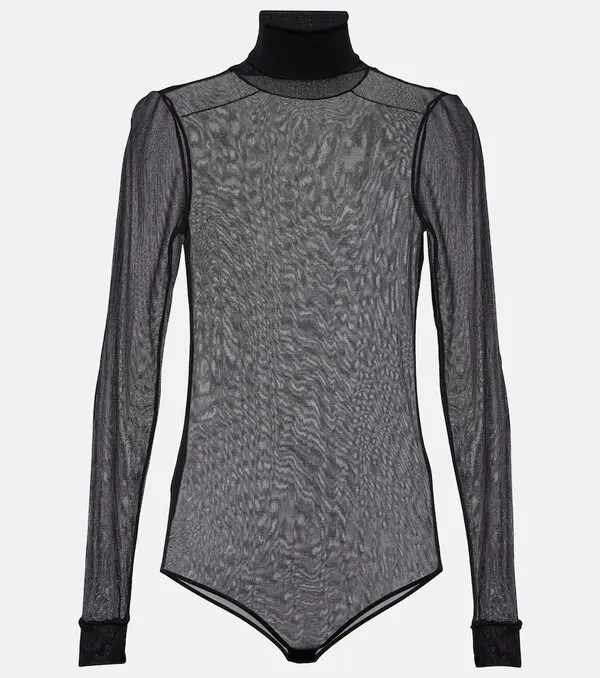 MAISON MARGIELA Mockneck Sheer Mesh Bodysuit - Black