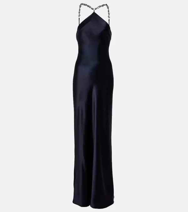 Staud Cadence Halterneck Satin Slip Maxi Dress - Blue