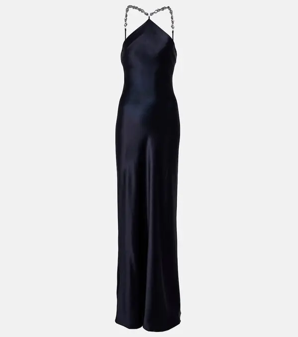 Staud Cadence Halterneck Satin Slip Dress - Blue