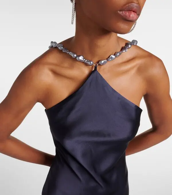 Staud Cadence Halterneck Satin Slip Maxi Dress - Blue