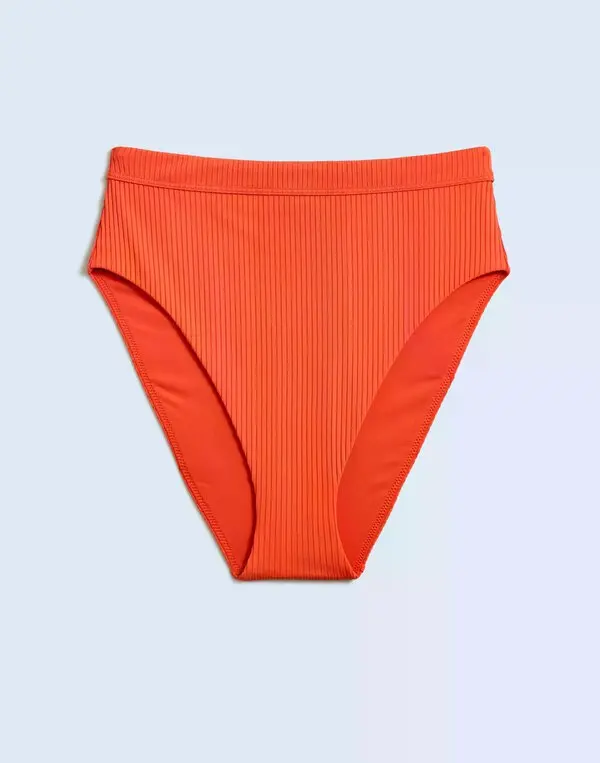 Madewell Ribbed High-rise Bikini Bottom - Coastal Orange