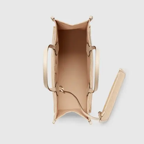 レディース GUCCI Leather Drawstring Tote Bag Beige