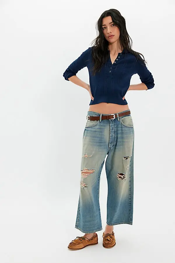 LEEM Button-fly Ankle Jeans - Western Blues