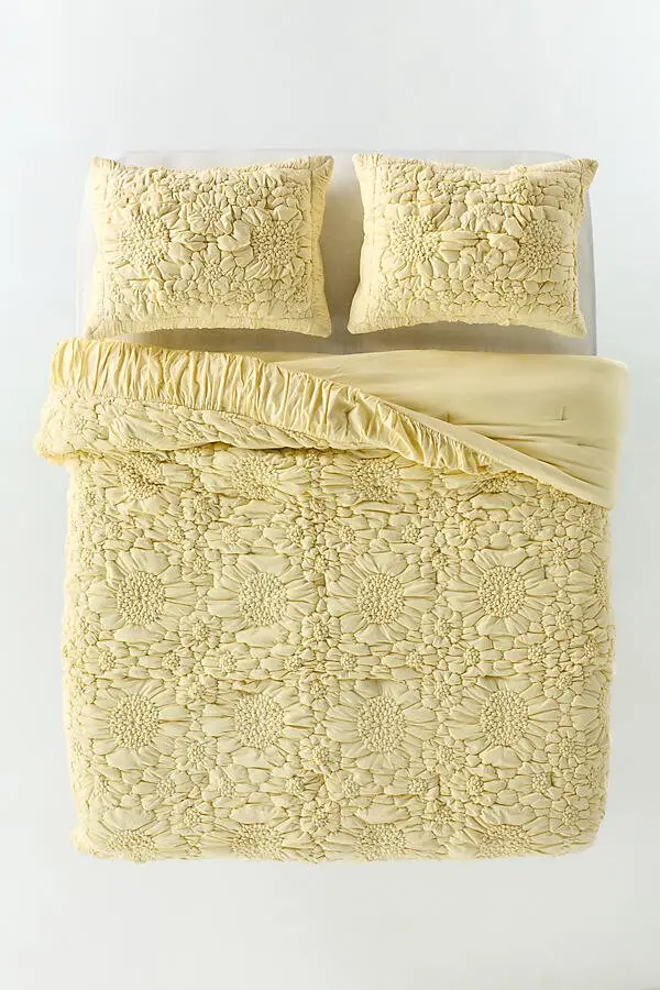 Anthropologie Dahlia 100% Cotton Jersey Floral Quilt - Light Yellow