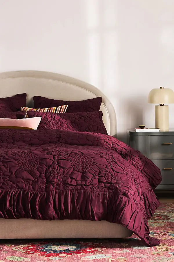 Anthropologie Dahlia 100% Cotton Jersey Floral Quilt - Plum