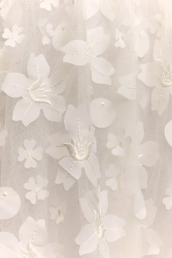 chinese dress ladies Fresh Bloom Strapless Floral Applique Midi Dress in Nude