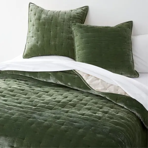 Crate & Barrel Juliet Agave Velvet Quilt