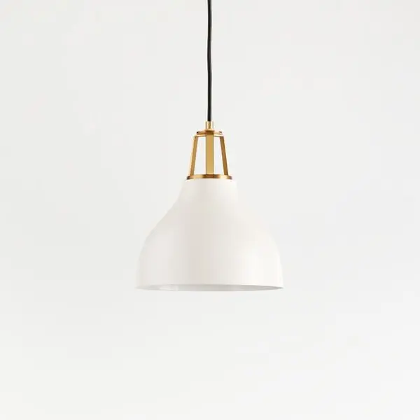 Crate & Barrel Maddox White Bell Pendant Light With Brass Socket