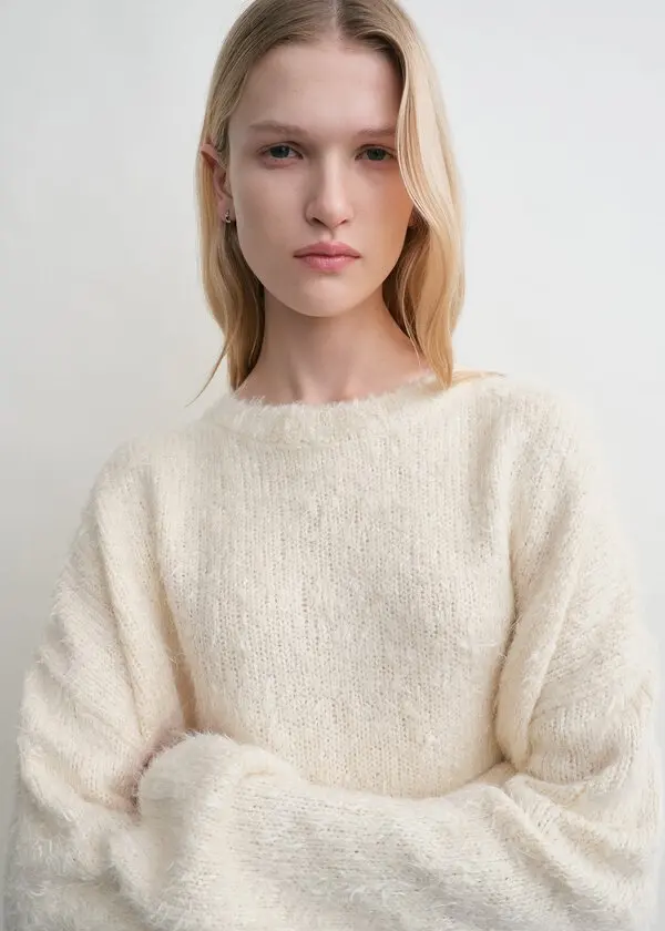 TOTEME Boxy Silk Knit Sweater - Creme