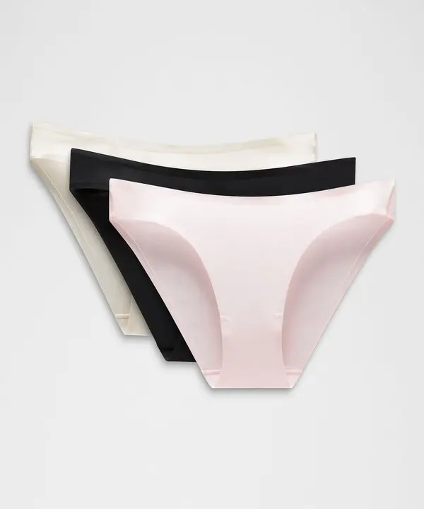 Lululemon Wundermost Ultra-soft Nulu Mid-rise Bikini Underwear - Black/light Ivory/pink Pearl