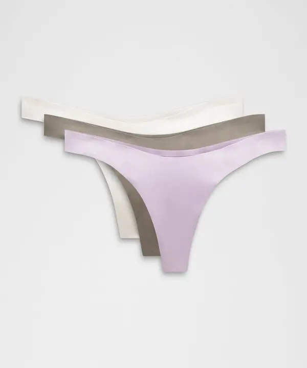 Lululemon Wundermost Ultra-soft Nulu Dipped-waist Thong Underwear - Nomad/light Ivory/lilac Play