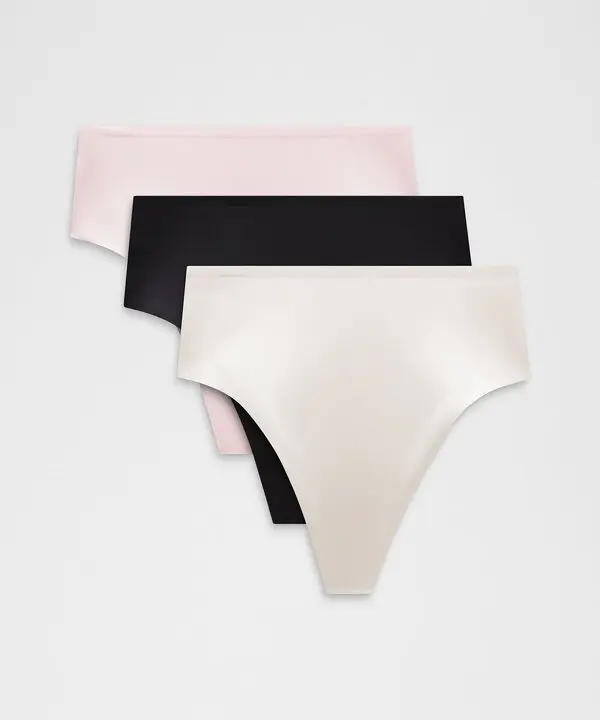 Lululemon Wundermost Ultra-soft Nulu High-waist Thong Underwear - Black/light Ivory/pink Pearl